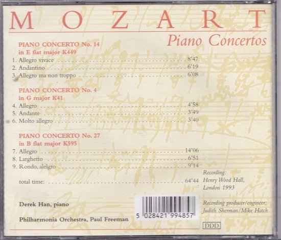 Piano Concertos Nos. 14, 4, 27 - Wolfgang Amadeus Mozart - Derek Han ...