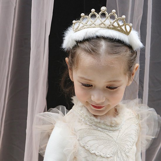 Haar in Stijl Tiara Lina Wit - Gouden kroon met glitters op witte ...