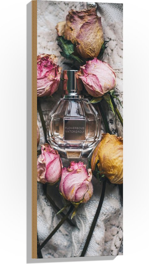 Hout - Gedroogde Rozen om Chique Parfum Flesje - 30x90 cm - 9 mm dik ...