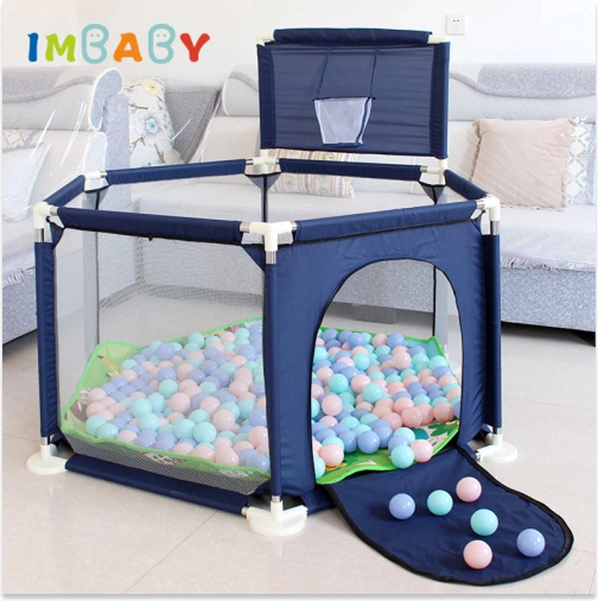 Grondbox baby - XL ronde speelbox - 150*70*66 cm - blauw - Kinderbox ...