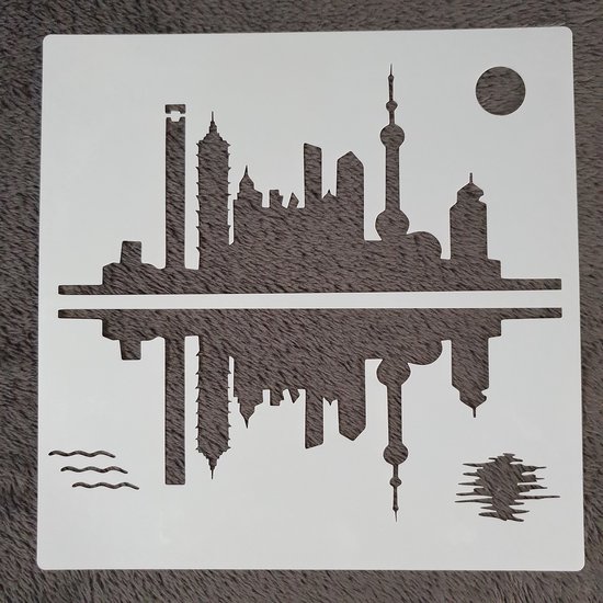 Stencil, Scene skyline, 20x20, kaarten maken, scrapbooking, sjabloon ...