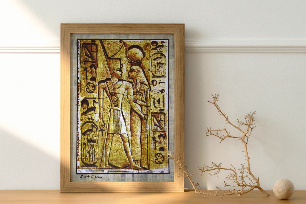 Egyptische papyrus met afbeelding van een wandschildering uit het oude ...