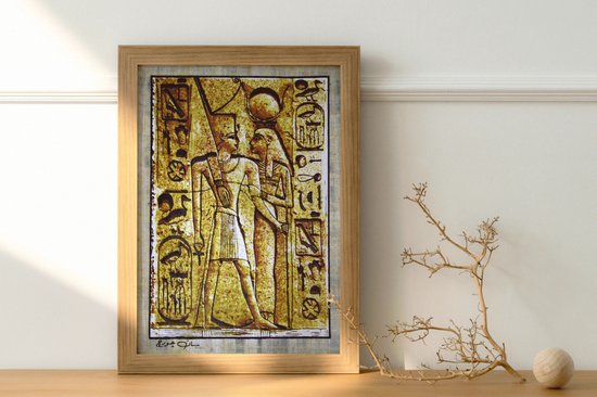 Egyptische papyrus met afbeelding van een wandschildering uit het oude ...