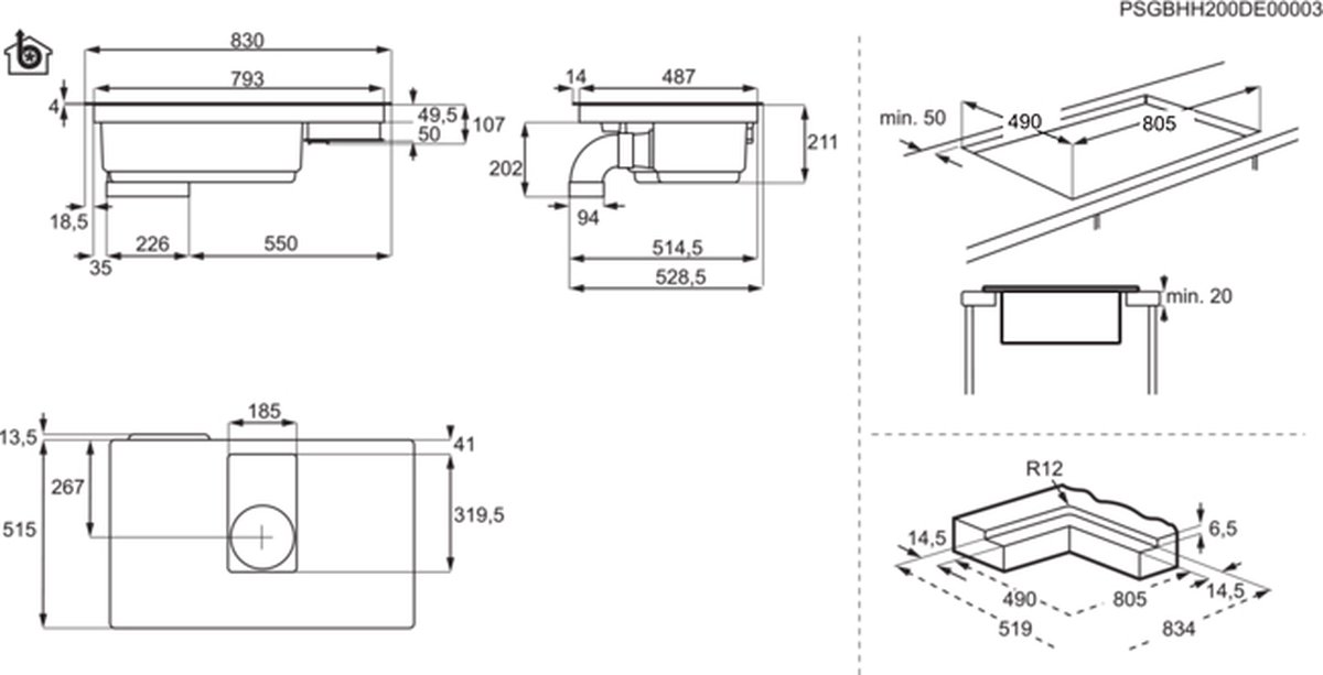 AEG Inductiekookplaat | Model IDK84454IB | Met afzuiging | 4 zones ...