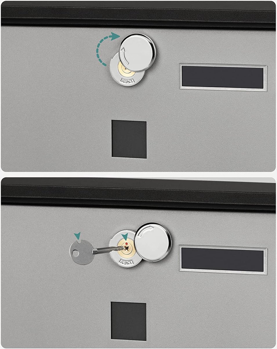 Brievenbus, wandbrievenbus, slot met koperen slotcilinder, draaibaar ...