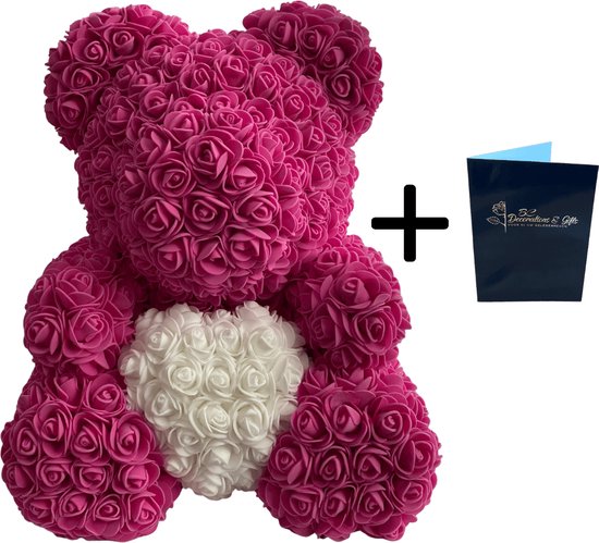 Rozen beer - Donker Roze met Wit Hart - Rose Bear - XL - 40 cm ...