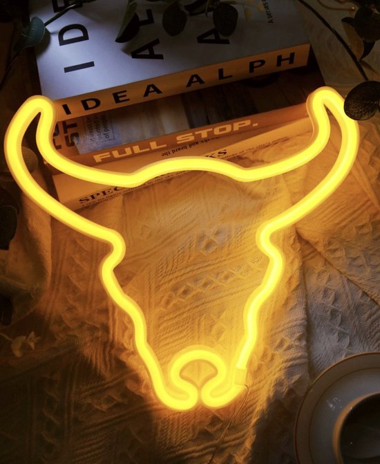 Neon licht Stier - Neon ligt - Led - Warm wit - USB - Batterij ...
