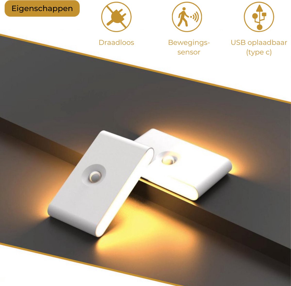 Lueas® Compacte Sensorlamp draadloos – USB-oplaadbaar – Nachtlamp Met ...