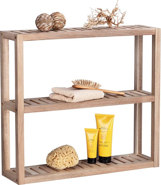 WENKO Wandrek van massief acaciahout, badkamerrek, keukenrek ...