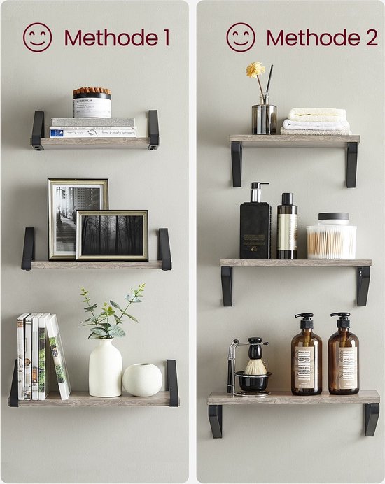 Wandplank Set van 3 - Zwevende plank - Industrieel - Grijs / Zwart | bol.com