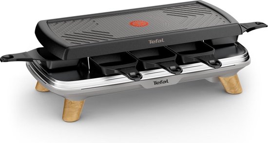 Gourmetstel - Raclette - Grillplaat - 8 Personen - 1350W - Zwart | bol