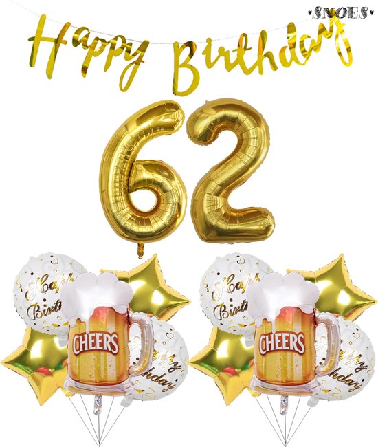 62 Jaar Verjaardag Cijfer ballon Mannen Bier - Feestpakket Snoes ...