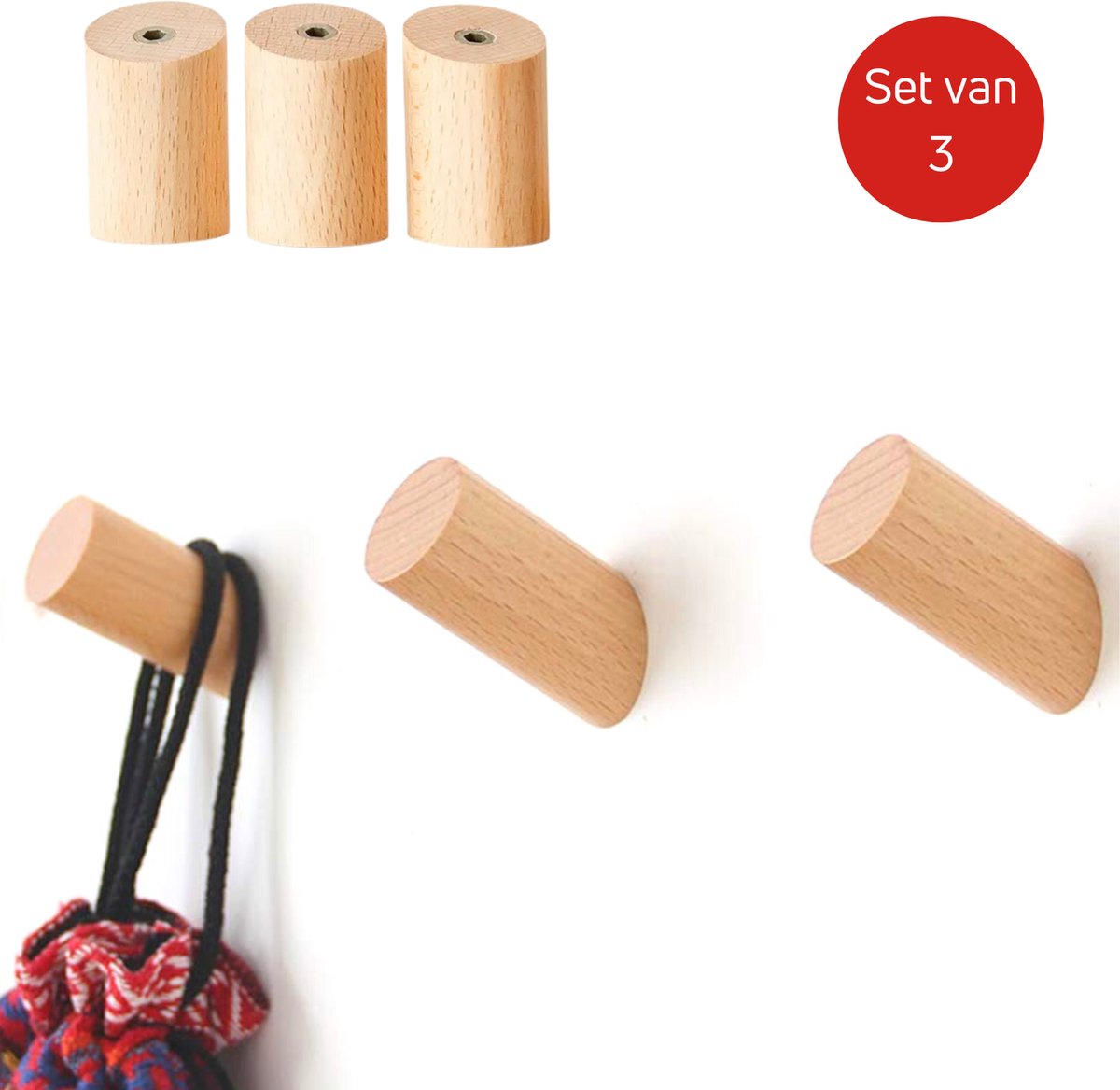 Janse Wandhaken - Set van 3 stuks - 6x3cm - Lichtbruin - Kapstokhaak ...