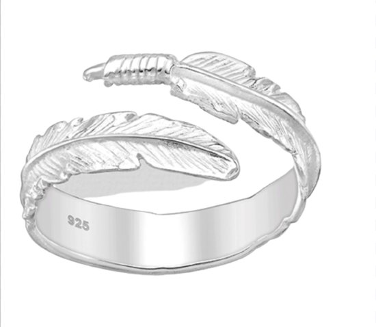 Joy|S - Zilveren veer ring - verstelbaar (maat: zie omschrijving ...