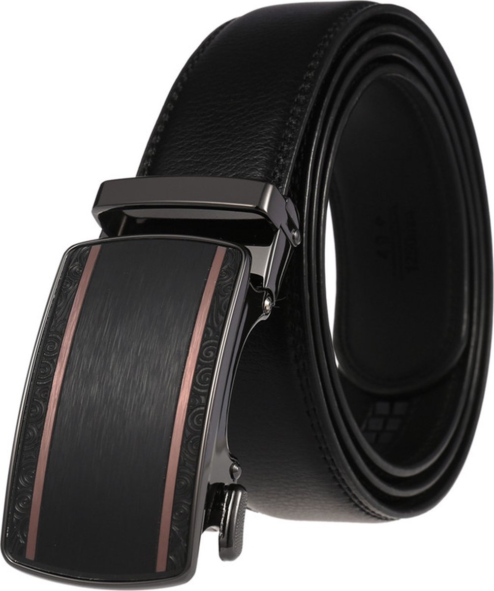 Zwarte lederen riem zonder gaatjes met automatische gesp voor heren ( model N037 ) | bol.com