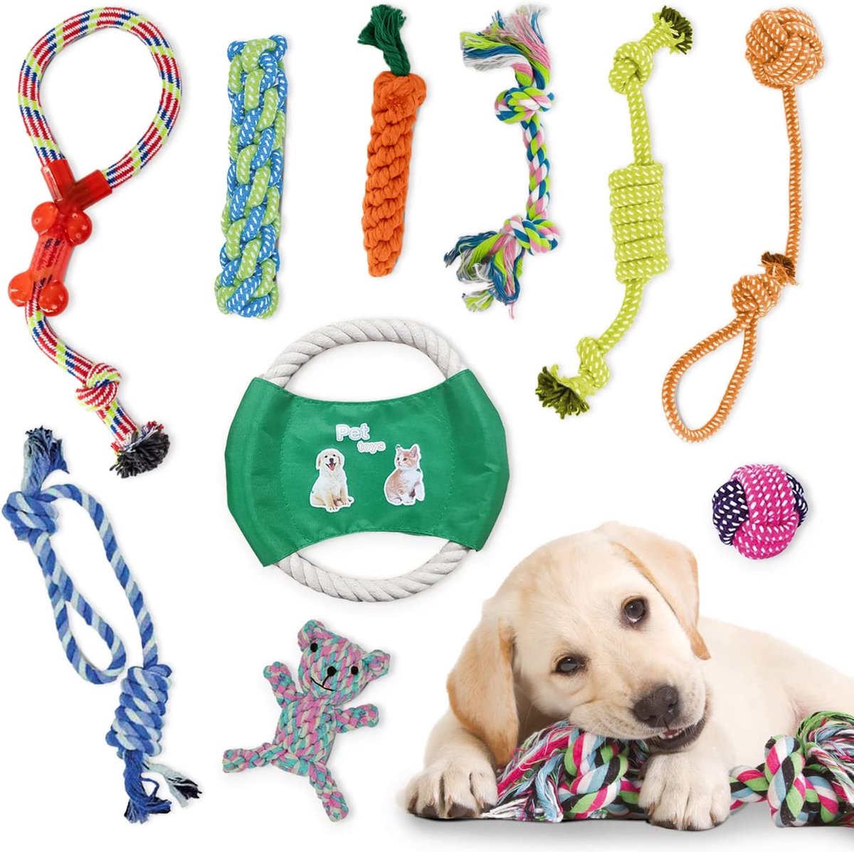 Jouets pour chiens - Lot de 10 I Corde, balle et corde solides pour le changement de... | bol.com