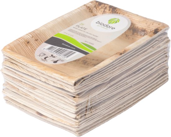 Biodore® Bord - rechthoekig - 1-vaks - Palmblad - 17x12cm 25 | bol.com