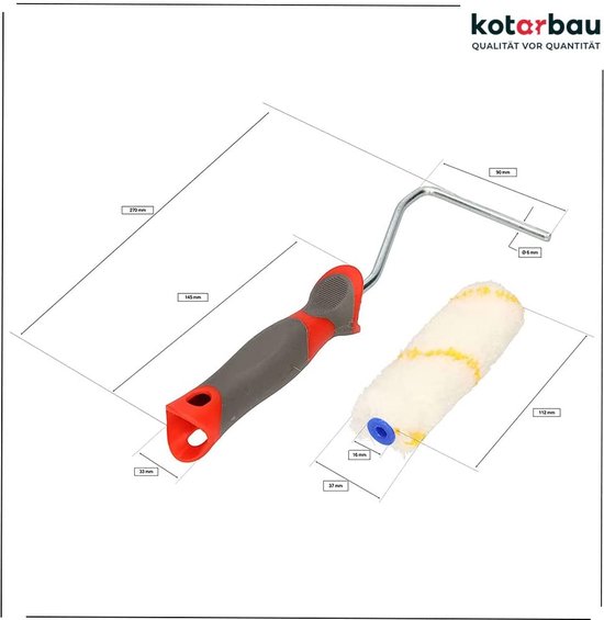 Set van 10 verfrollers, geeldraad, 115 mm, met rubberen handgreep ...