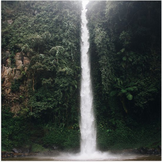 Poster (Mat) - Lange Waterval in Oerwoud - 80x80 cm Foto op ...