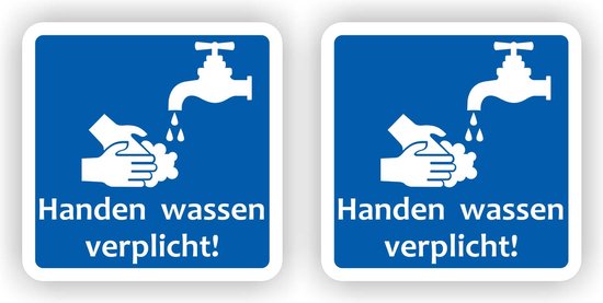 Handen wassen verplicht sticker set 2 stuks | bol Handen wassen verplicht sticker set 2 stuks | bol