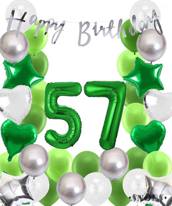 Snoes Ballonnen 57 Jaar Wit Groen Zilver Mega Ballon - Compleet ...