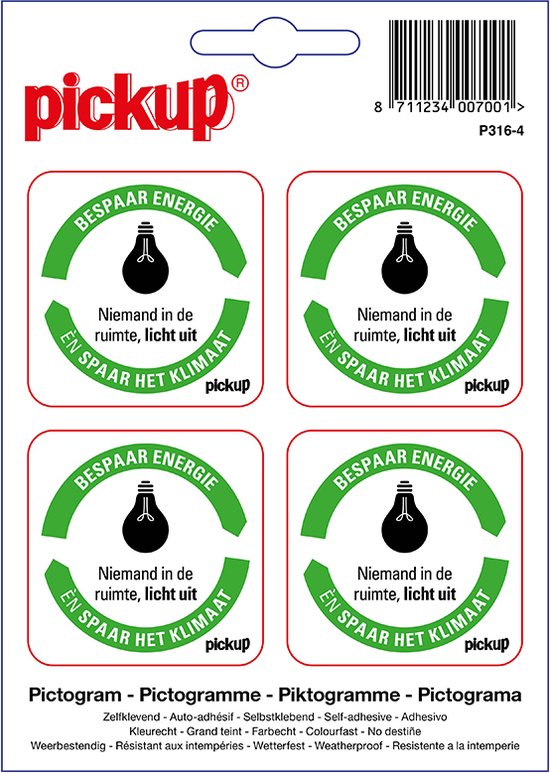 Pickup sticker Bespaar Energie spaar het klimaat: Licht uit! - 5x5 cm 4 ...
