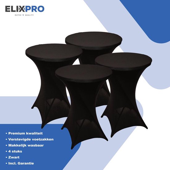 ElixPro - Premium statafelrok zwart 4x - ∅80 x 110 cm - Tafelrok- Statafelhoes -... | bol