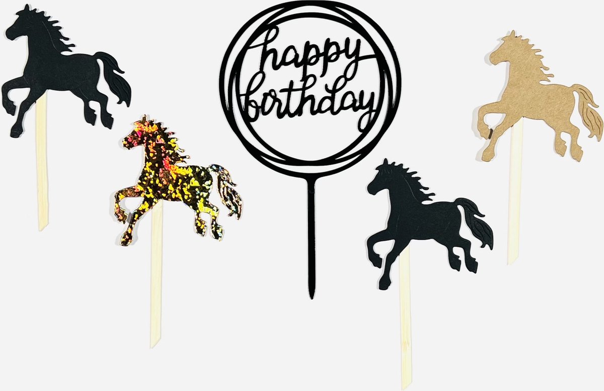 Paard Happy birthday taart vlag - taart topper - taart decoratie ...
