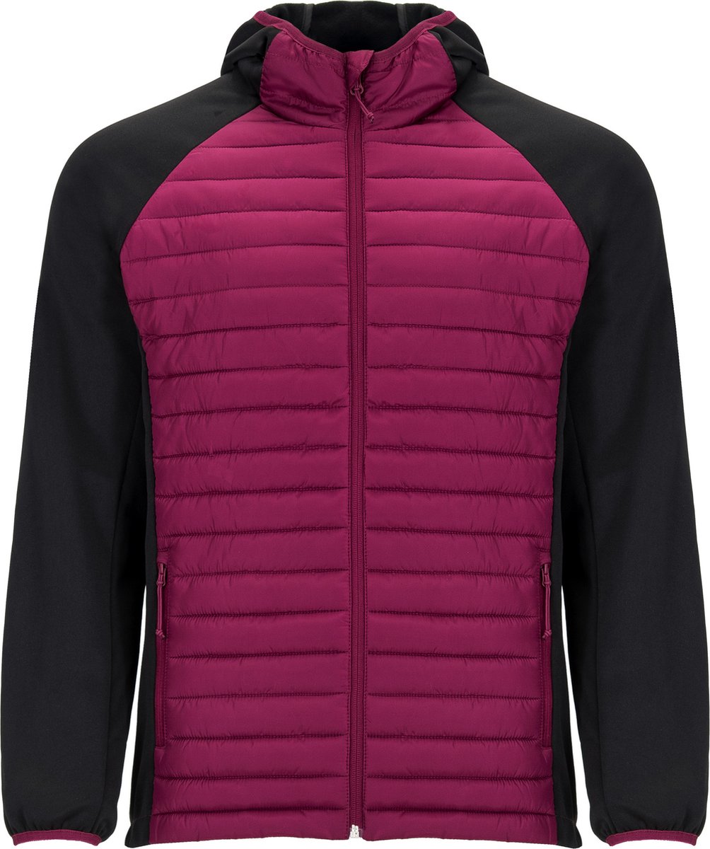 Zwart / Donker rode jas van gewatteerde EN soft shell stof met raglan ...