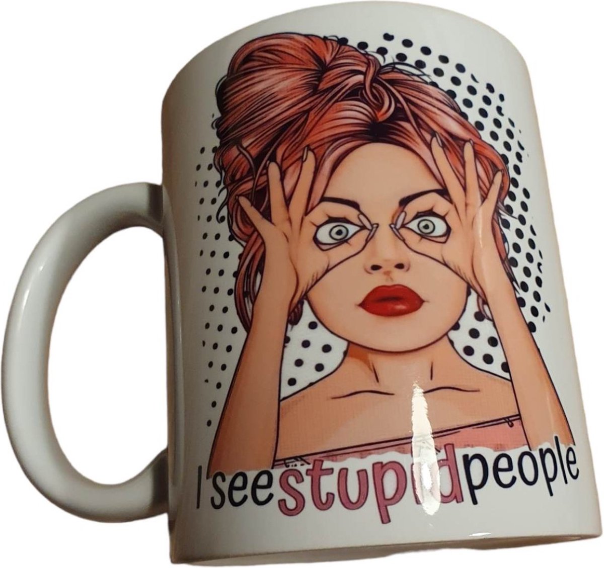 Bedrukte Beker I see stupid people - Gein - Verjaardag - Collega ...
