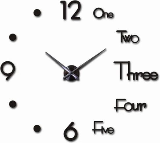 Wandklok zwart - Design- Muurklok- Zwarte klok- Industrieel- 3D klok ...