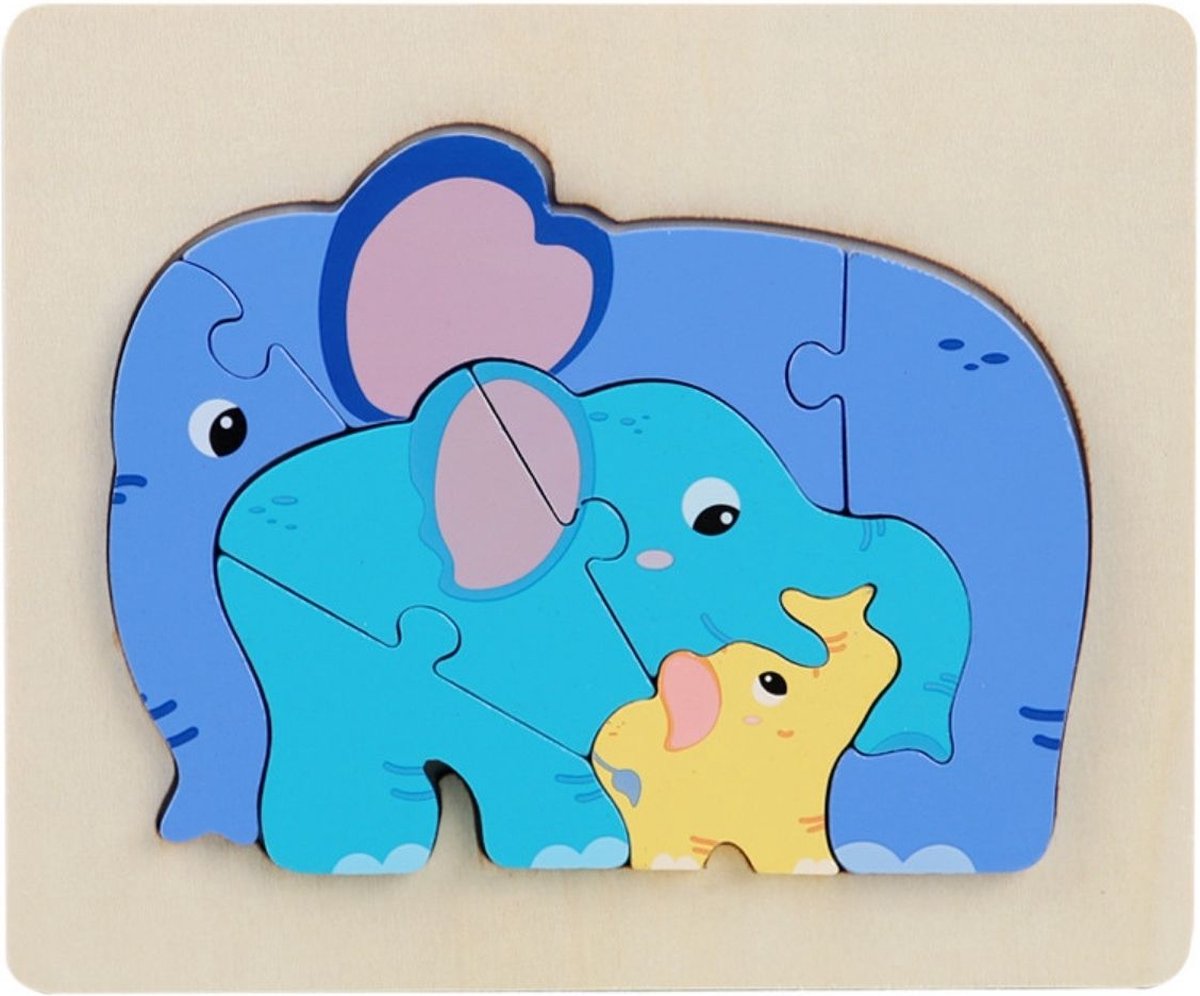 Houten kinderpuzzel - Olifant- Olifanten – Dieren familie jigsaw puzzel ...