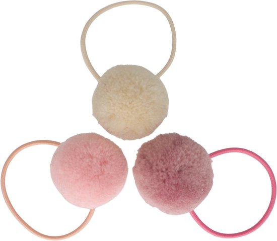 Basic haarelastiekjes met pompoms - honeylove | Roze | Meisje | bol