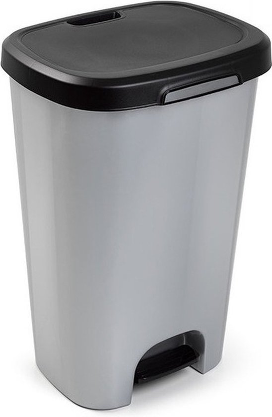 Kunststof afvalemmers/vuilnisemmers grijs 50 liter met zwarte deksel en pedaal -... | bol