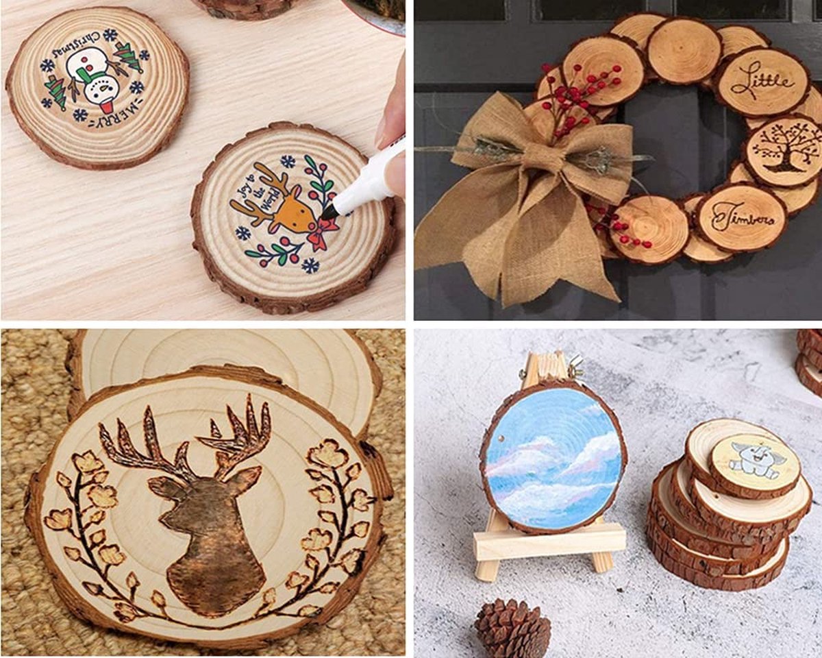 Hitopin 30 stuks houten schijven, houten blokschijven, 7-8 cm, houten ...