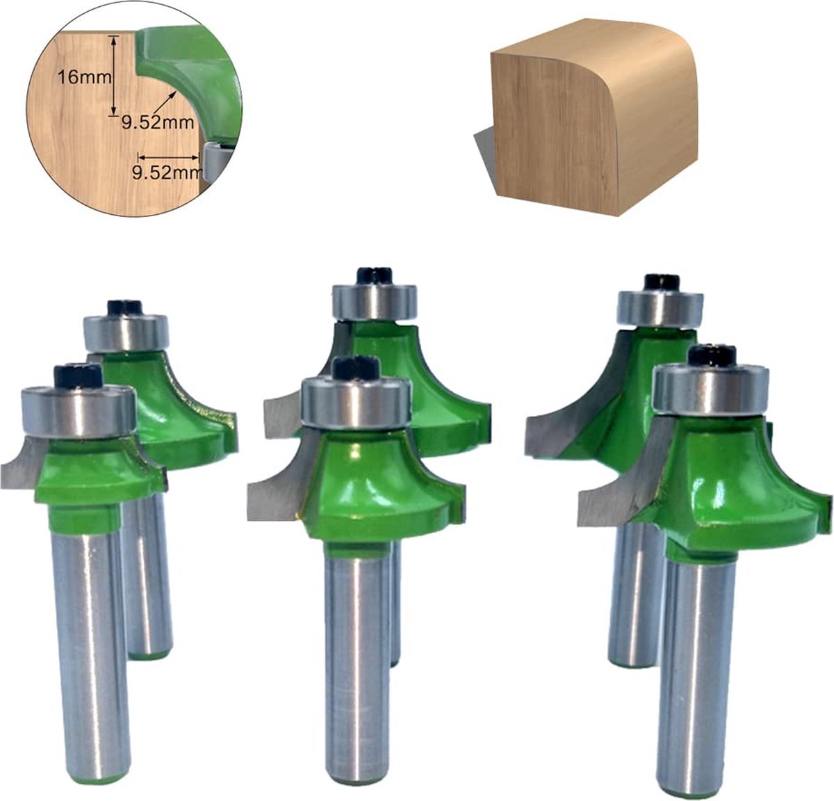 NICAVKIT 6 stuks 8 mm schacht afrondfrees standaard freesset ...