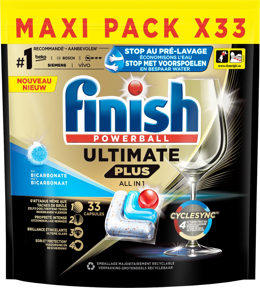 Finish Ultimate Plus All in One Bicarbonaat Vaatwastabletten - 33 ...