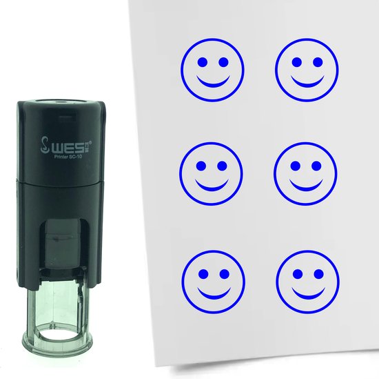 CombiCraft Stempel Smiley gelukkig 10mm rond - Blauwe inkt | bol.com
