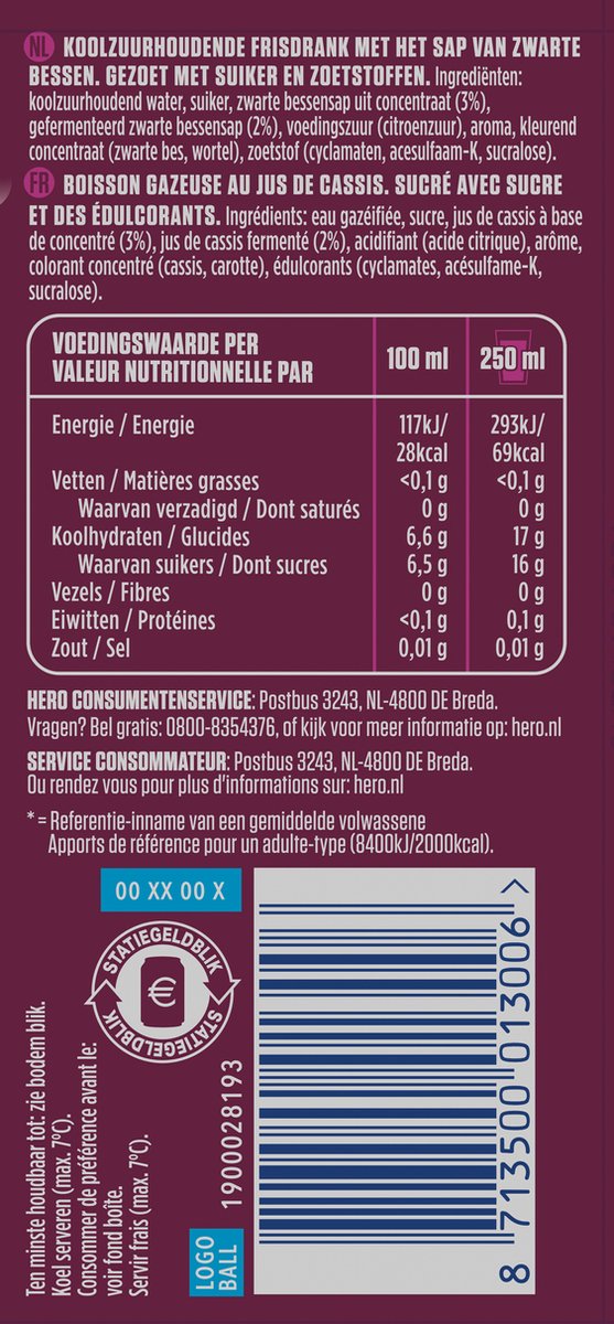 Hero Cassis Frisdrank Blikjes - The Original - Gemaakt van Zwarte ...