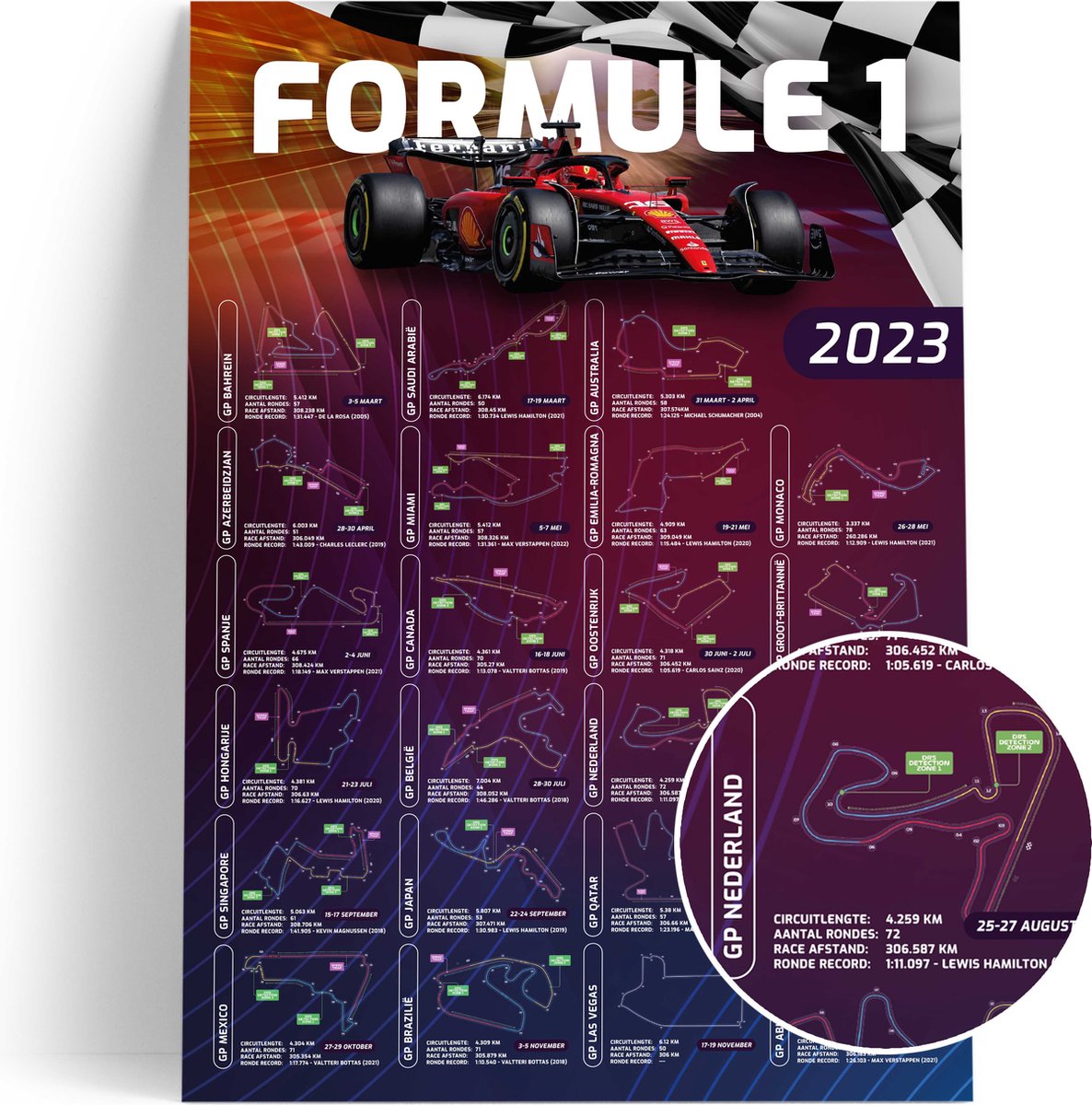 Formule 1 Raceschema Kalender 2023 | Poster A1 | Ferrari | Charles ...