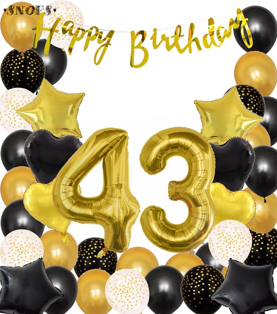 Snoes Ballonnen 43 Jaar Black Gold Dots Mega Ballon - Compleet ...