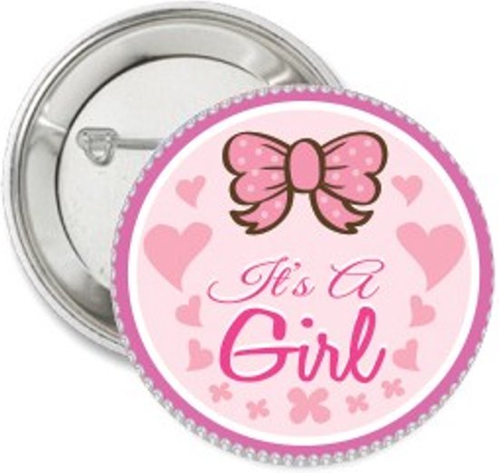 9 Buttons It's a Girl Pink Bowtie Babybutton Geboorte Genderreveal | bol