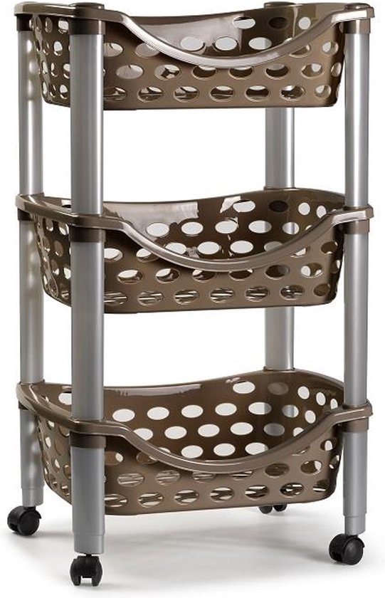 Plasticforte Keukentrolley/roltafel - 3-laags - kunststof - bruin - 40 ...