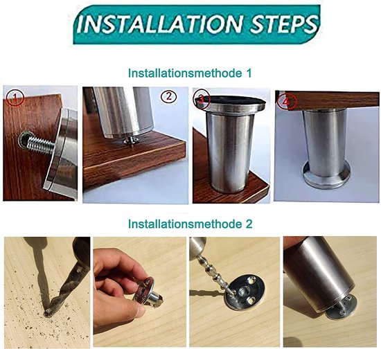 Meubelpoten - Roestvrijstaal voor kast, bed, bank | set 4 stuks - 20 cm ...