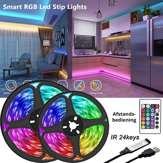 LED Strip - 5M - RGB Strip Lights - 5050 LED meerdere kleuren met IR ...