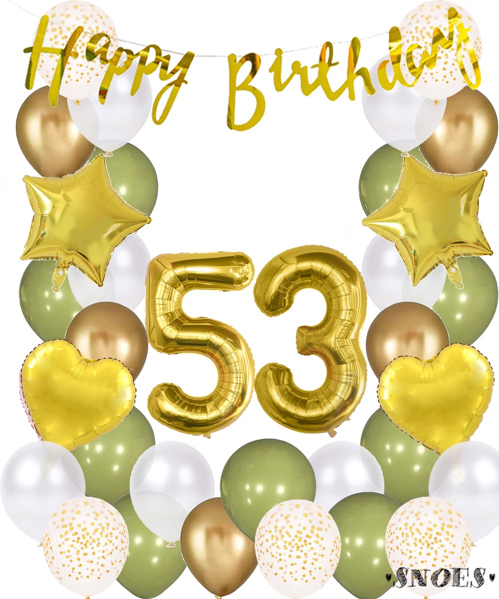 Snoes Ballonnen 53 Jaar Wit Olijf Groen Goud Mega Ballon - Compleet ...