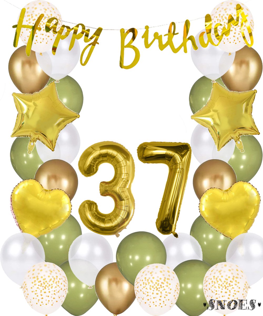 Snoes Ballonnen 37 Jaar Wit Olijf Groen Goud Mega Ballon - Compleet ...
