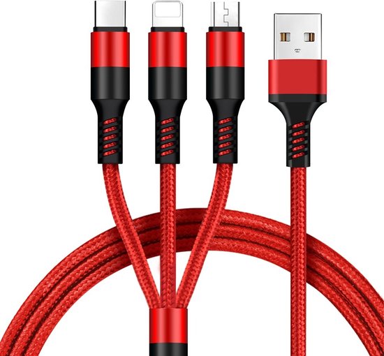 DrPhone MX5 Nylon Gevlochten Kabel - 3 in 1 Lightning/Micro USB/Type-C - Stabiele USB... | bol