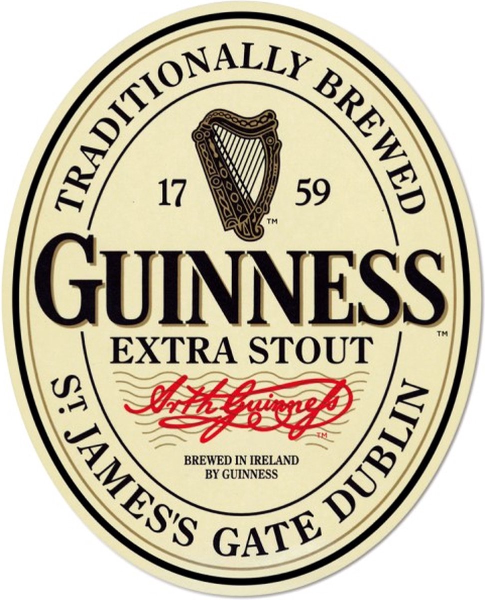 Wandbord Cafe Pub - Guinness Label Logo Extra Stout 1759 (special shaped) | bol