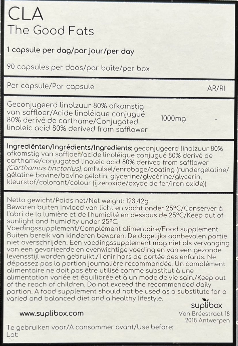 Suplibox CLA 90 capsules (geconjugeerd linolzuur omega 6 saffloerolie ...